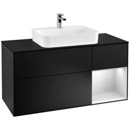 Villeroy & Boch Villeroy und Boch Finion Waschtischunterschrank G422MTPD 120cm, Abdeckplatte black matt, Emotion, Regal rechts White matt, Black matt lacquer