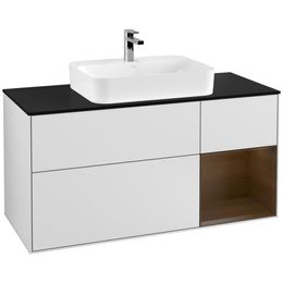 Villeroy & Boch Villeroy und Boch Finion Waschtischunterschrank G422GNMT 120cm, Abdeckplatte black matt, Emotion, Regal rechts Walnut veneer, White matt lacquer