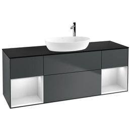 Villeroy & Boch Villeroy und Boch Finion Waschtischunterschrank F982MTHG 160cm, Abdeckplatte black matt, Regale White matt lacquer, Midnight Blue Matt Lacquer
