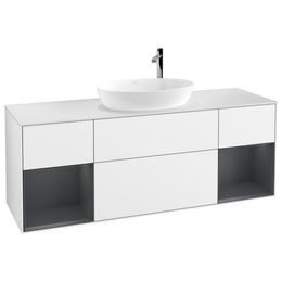 Villeroy & Boch Villeroy und Boch Finion Waschtischunterschrank F981HGGF 160cm, Abdeckplatte white matt, Regale Midnight matt lacquer, Glossy white lacquer
