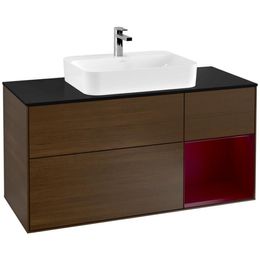 Villeroy & Boch Villeroy und Boch Finion Waschtischunterschrank G422HBGN 120cm, Abdeckplatte black matt, Emotion, Regal rechts Peony matt, Walnut veneer