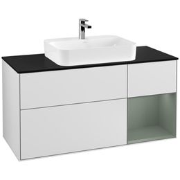 Villeroy & Boch Villeroy und Boch Finion Waschtischunterschrank G422GMMT 120cm, Abdeckplatte black matt, Emotion, Regal rechts Olive matt, White matt lacquer