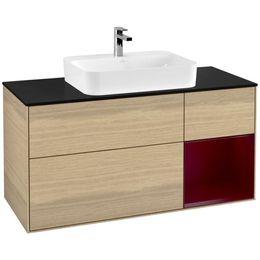 Villeroy & Boch Villeroy und Boch Finion Waschtischunterschrank G422HBPC 120cm, Abdeckplatte black matt, Emotion, Regal rechts Peony matt, Oak Veneer