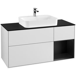 Villeroy & Boch Villeroy und Boch Finion Waschtischunterschrank G422PDMT 120cm, Abdeckplatte black matt, Emotion, Regal rechts Black matt, White matt lacquer