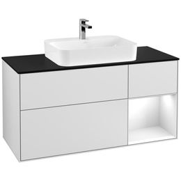 Villeroy & Boch Villeroy und Boch Finion Waschtischunterschrank F422GFMT 120cm, Abdeckplatte black matt, Regal rechts Glossy white lacquer, White matt lacquer
