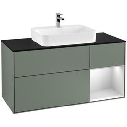 Villeroy & Boch Villeroy und Boch Finion Waschtischunterschrank F422MTGM 120cm, Abdeckplatte black matt, Regal rechts White matt lacquer, Olive Matt Lacquer