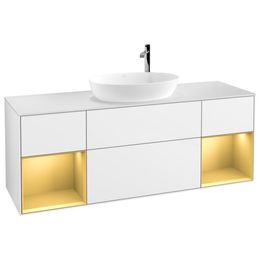 Villeroy & Boch Villeroy und Boch Finion Waschtischunterschrank F981HFGF 160cm, Abdeckplatte white matt, Regale Gold matt lacquer, Glossy white lacquer