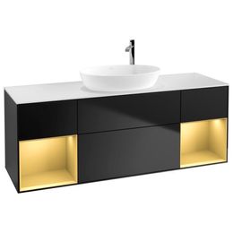 Villeroy & Boch Villeroy und Boch Finion Waschtischunterschrank F981HFPD 160cm, Abdeckplatte white matt, Regale Gold matt lacquer, Black matt lacquer