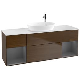 Villeroy & Boch Villeroy und Boch Finion Waschtischunterschrank F981GKGN 160cm, Abdeckplatte white matt, Regale Anthracite matt lacquer, Walnut veneer