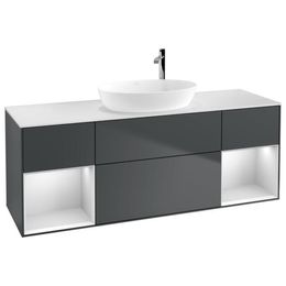Villeroy & Boch Villeroy und Boch Finion Waschtischunterschrank F981MTHG 160cm, Abdeckplatte white matt, Regale White matt lacquer, Midnight Blue Matt Lacquer