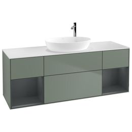 Villeroy & Boch Villeroy und Boch Finion Waschtischunterschrank F981HGGM 160cm, Abdeckplatte white matt, Regale Midnight matt lacquer, Olive Matt Lacquer