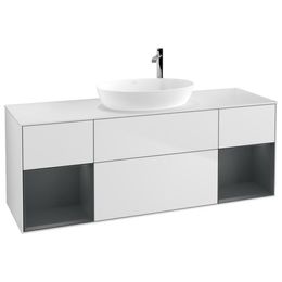 Villeroy & Boch Villeroy und Boch Finion Waschtischunterschrank F981HGMT 160cm, Abdeckplatte white matt, Regale Midnight matt lacquer, White matt lacquer