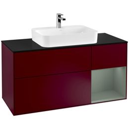 Villeroy & Boch Villeroy und Boch Finion Waschtischunterschrank F422GMHB 120cm, Abdeckplatte black matt, Regal rechts Olive Matt Lacquer, Peony Matt