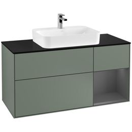 Villeroy & Boch Villeroy und Boch Finion Waschtischunterschrank F422GKGM 120cm, Abdeckplatte black matt, Regal rechts Anthracite matt, Olive Matt Lacquer