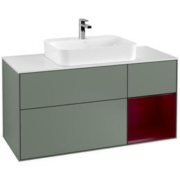 Villeroy & Boch Villeroy und Boch Finion Waschtischunterschrank G421HBGM 120cm, Abdeckplatte white matt, Emotion, Regal rechts Peony matt, Olive Matt Lacquer