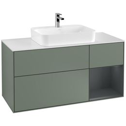 Villeroy & Boch Villeroy und Boch Finion Waschtischunterschrank G421HGGM 120cm, Abdeckplatte white matt, Emotion, Regal rechts Midnight Blue matt, Olive Matt Lacquer