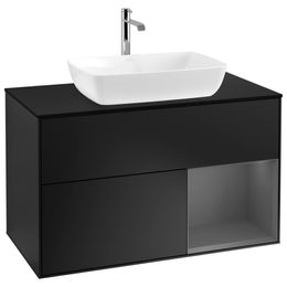 Villeroy & Boch Villeroy und Boch Finion Waschtischunterschrank G782GKPD 100cm, Abdeckplatte black matt, Emotion, Regale Anthracite matt lacquer, Black matt lacquer