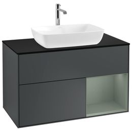 Villeroy & Boch Villeroy und Boch Finion Waschtischunterschrank G782GMHG 100cm, Abdeckplatte black matt, Emotion, Regale Olive matt lacquer, Midnight Blue Matt Lacquer