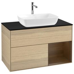 Villeroy & Boch Villeroy und Boch Finion Waschtischunterschrank G782GNPC 100cm, Abdeckplatte black matt, Emotion, Regale Walnut Veneer, Oak Veneer