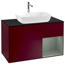 Villeroy & Boch Villeroy und Boch Finion Waschtischunterschrank G782GMHB 100cm, Abdeckplatte black matt, Emotion, Regale Olive matt lacquer, Peony Matt