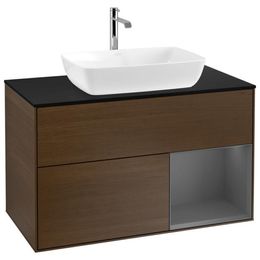Villeroy & Boch Villeroy und Boch Finion Waschtischunterschrank G782GKGN 100cm, Abdeckplatte black matt, Emotion, Regale Anthracite matt lacquer, Walnut veneer