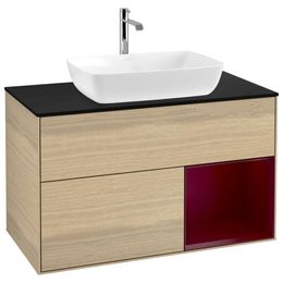 Villeroy & Boch Villeroy und Boch Finion Waschtischunterschrank G782HBPC 100cm, Abdeckplatte black matt, Emotion, Regale Peony matt lacquer, Oak Veneer