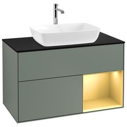 Villeroy & Boch Villeroy und Boch Finion Waschtischunterschrank G782HFGM 100cm, Abdeckplatte black matt, Emotion, Regale Gold matt lacquer, Olive Matt Lacquer