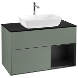 Villeroy & Boch Villeroy und Boch Finion Waschtischunterschrank G782PDGM 100cm, Abdeckplatte black matt, Emotion, Regale Black matt lacquer, Olive Matt Lacquer