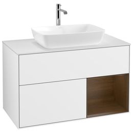 Villeroy & Boch Villeroy und Boch Finion Waschtischunterschrank G781GNGF 100cm, Abdeckplatte white matt, Emotion, Regale Walnut Veneer, Glossy white lacquer
