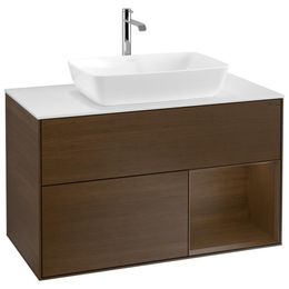 Villeroy & Boch Villeroy und Boch Finion Waschtischunterschrank G781GNGN 100cm, Abdeckplatte white matt, Emotion, Regale Walnut Veneer, Walnut veneer