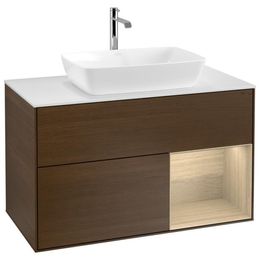 Villeroy & Boch Villeroy und Boch Finion Waschtischunterschrank G781PCGN 100cm, Abdeckplatte white matt, Emotion, Regale Oak Veneer, Walnut veneer