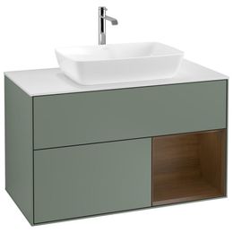 Villeroy & Boch Villeroy und Boch Finion Waschtischunterschrank G781GNGM 100cm, Abdeckplatte white matt, Emotion, Regale Walnut Veneer, Olive Matt Lacquer