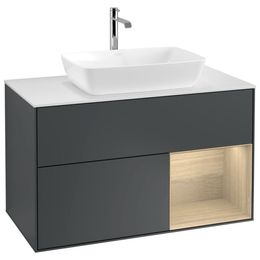 Villeroy & Boch Villeroy und Boch Finion Waschtischunterschrank G781PCHG 100cm, Abdeckplatte white matt, Emotion, Regale Oak Veneer, Midnight Blue Matt Lacquer