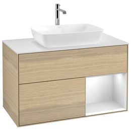 Villeroy & Boch Villeroy und Boch Finion Waschtischunterschrank G781MTPC 100cm, Abdeckplatte white matt, Emotion, Regale White matt lacquer, Oak Veneer