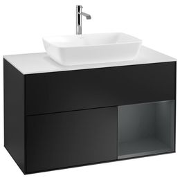 Villeroy & Boch Villeroy und Boch Finion Waschtischunterschrank G781HGPD 100cm, Abdeckplatte white matt, Emotion, Regale Midnight matt lacquer, Black matt lacquer