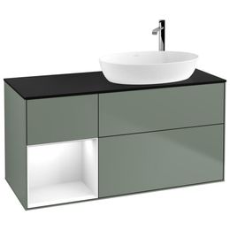 Villeroy & Boch Villeroy und Boch Finion Waschtischunterschrank F922GFGM 120cm, Abdeckplatte black matt, Regale Glossy white lacquer, Olive Matt Lacquer