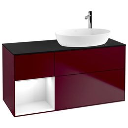 Villeroy & Boch Villeroy und Boch Finion Waschtischunterschrank F922GFHB 120cm, Abdeckplatte black matt, Regale Glossy white lacquer, Peony Matt