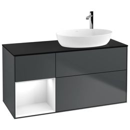 Villeroy & Boch Villeroy und Boch Finion Waschtischunterschrank F922GFHG 120cm, Abdeckplatte black matt, Regale Glossy white lacquer, Midnight Blue Matt Lacquer