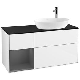 Villeroy & Boch Villeroy und Boch Finion Waschtischunterschrank F922GKGF 120cm, Abdeckplatte black matt, Regale Anthracite matt lacquer, Glossy white lacquer