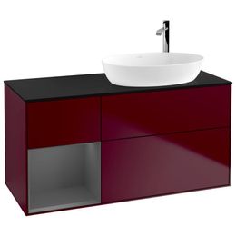 Villeroy & Boch Villeroy und Boch Finion Waschtischunterschrank F922GKHB 120cm, Abdeckplatte black matt, Regale Anthracite matt lacquer, Peony Matt