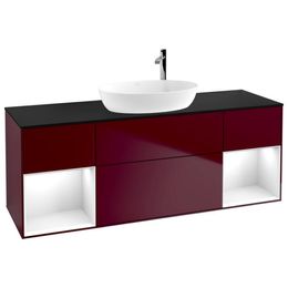 Villeroy & Boch Villeroy und Boch Finion Waschtischunterschrank G982GFHB 160cm, Abdeckplatte black matt, Emotion, Regale Glossy white lacquer, Peony Matt