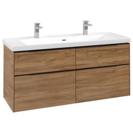 Villeroy & Boch Villeroy und Boch Subway 3.0 Waschtisch-Unterschrank C602L1RH 127,2x57,6x47,8cm, mit LED/Griff Volcano black, kansas oak