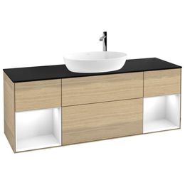Villeroy & Boch Villeroy und Boch Finion Waschtischunterschrank G982GFPC 160cm, Abdeckplatte black matt, Emotion, Regale Glossy white lacquer, Oak Veneer