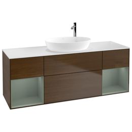 Villeroy & Boch Villeroy und Boch Finion Waschtischunterschrank G981GMGN 160cm, Abdeckplatte white matt, Emotion, Regale Olive matt lacquer, Walnut veneer