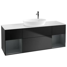 Villeroy & Boch Villeroy und Boch Finion Waschtischunterschrank G981HGPD 160cm, Abdeckplatte white matt, Emotion, Regale Midnight matt lacquer, Black matt lacquer