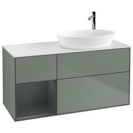 Villeroy & Boch Villeroy und Boch Finion Waschtischunterschrank F921HGGM 120cm, Abdeckplatte white matt, Regale Midnight matt lacquer, Olive Matt Lacquer
