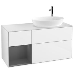Villeroy & Boch Villeroy und Boch Finion Waschtischunterschrank F921GKGF 120cm, Abdeckplatte white matt, Regale Anthracite matt lacquer, Glossy white lacquer