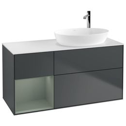 Villeroy & Boch Villeroy und Boch Finion Waschtischunterschrank F921GMHG 120cm, Abdeckplatte white matt, Regale Olive matt lacquer, Midnight Blue Matt Lacquer