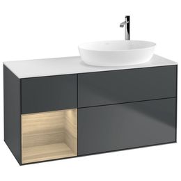 Villeroy & Boch Villeroy und Boch Finion Waschtischunterschrank F921PCHG 120cm, Abdeckplatte white matt, Regale Oak Veneer, Midnight Blue Matt Lacquer