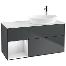 Villeroy & Boch Villeroy und Boch Finion Waschtischunterschrank F921MTHG 120cm, Abdeckplatte white matt, Regale White matt lacquer, Midnight Blue Matt Lacquer